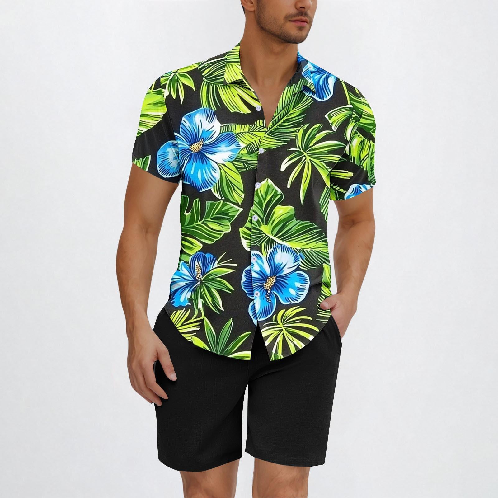 BXJX Mens Hawaiian Outfit Sets- Casual Button Down Shirts Drawstring 2 ...