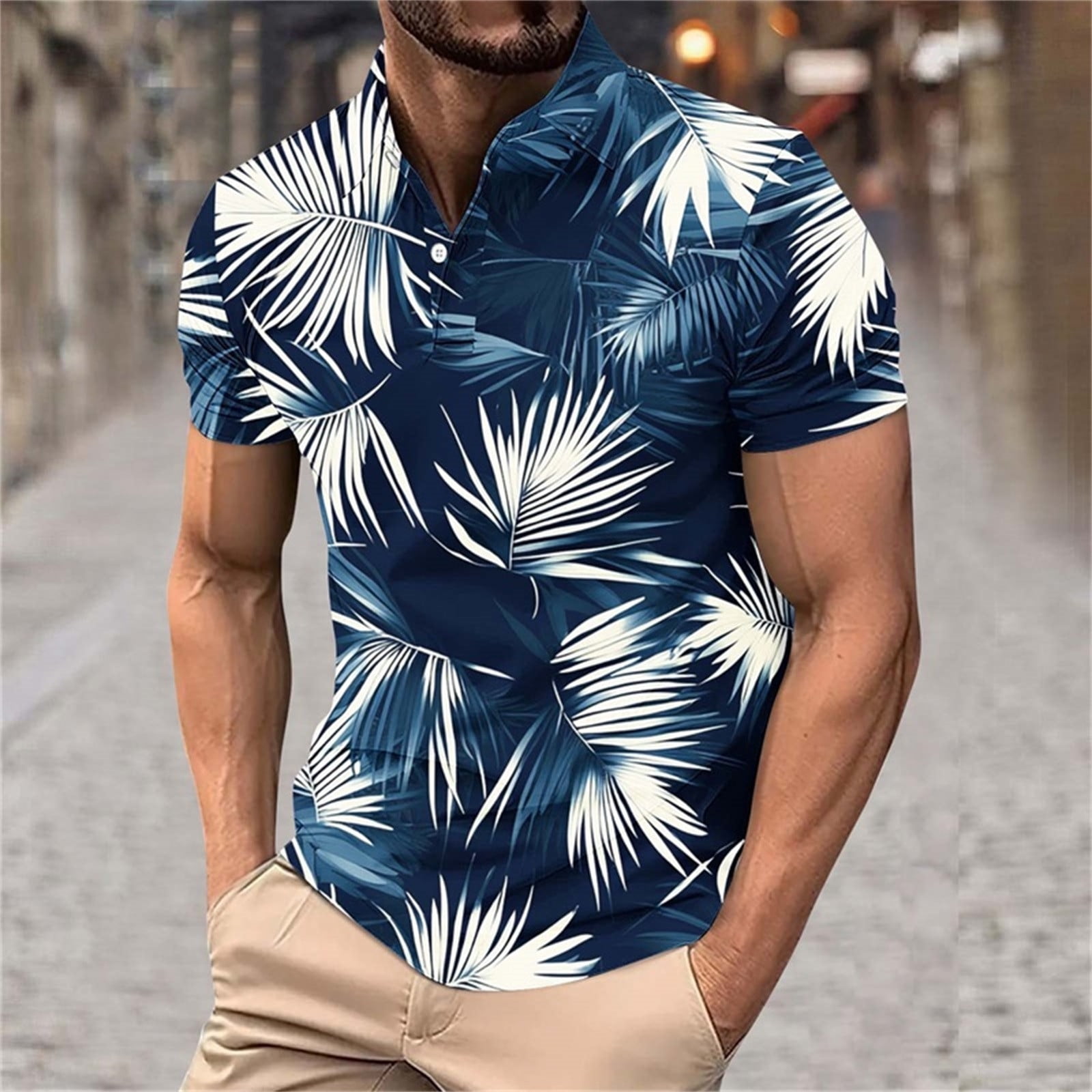 BXJX Mens Hawaiian Polo Shirts- Print Mesh Short Sleeve Casual Summer ...