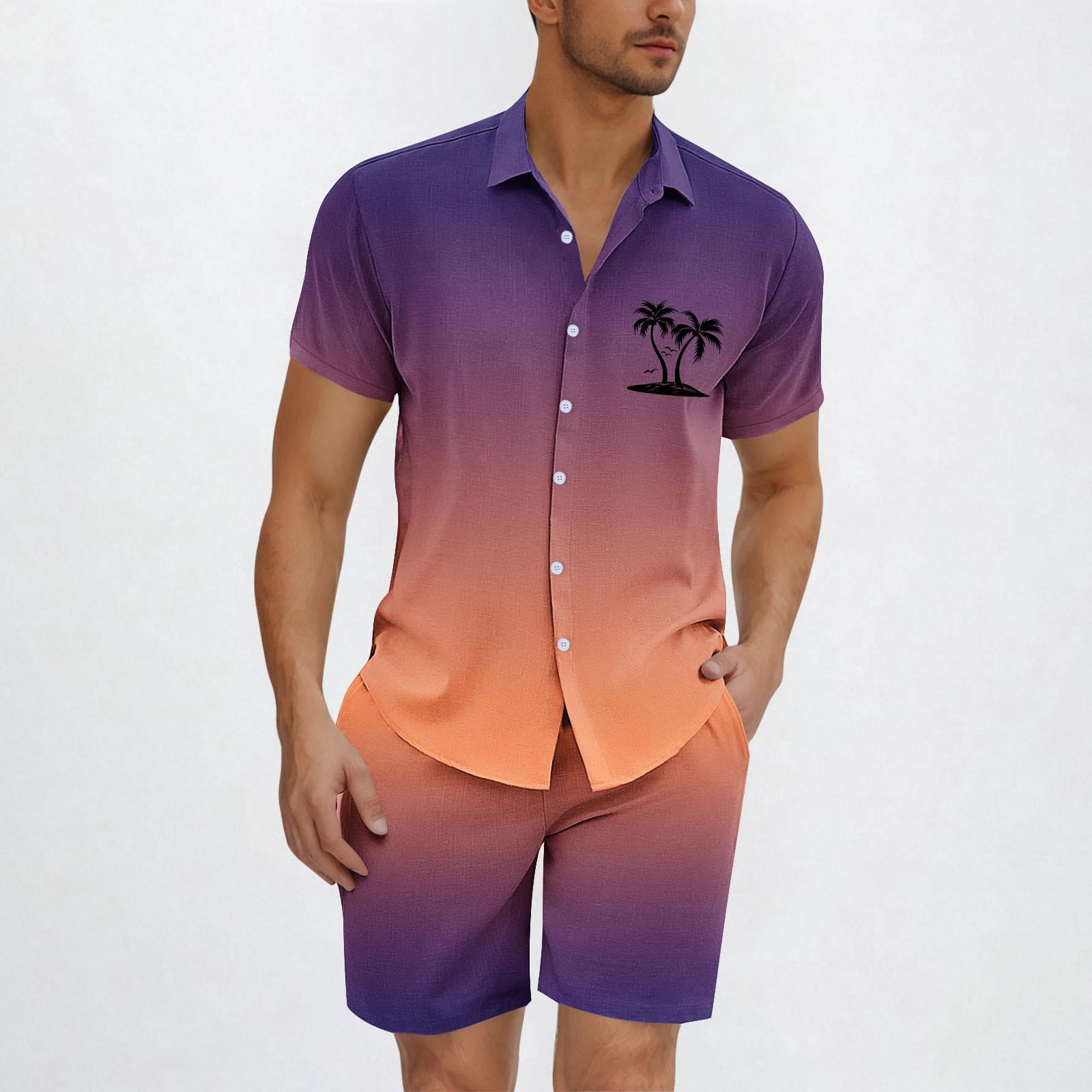 BXJX Mens Hawaiian Shorts and Top- Crewneck Short Sleeve Casual 2-Piece ...