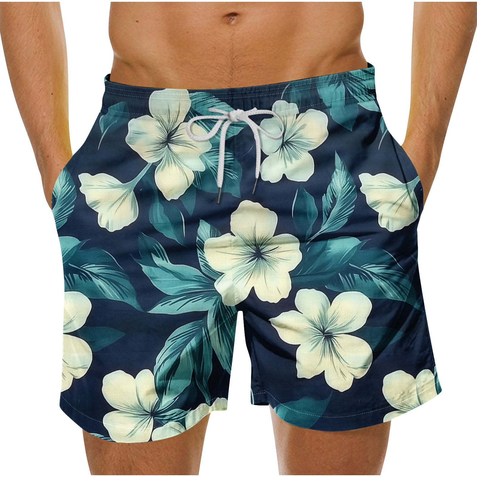 BXJX Mens Hawaiian Swim Trunks- Drawstring Quick Dry Lightweight Casual ...
