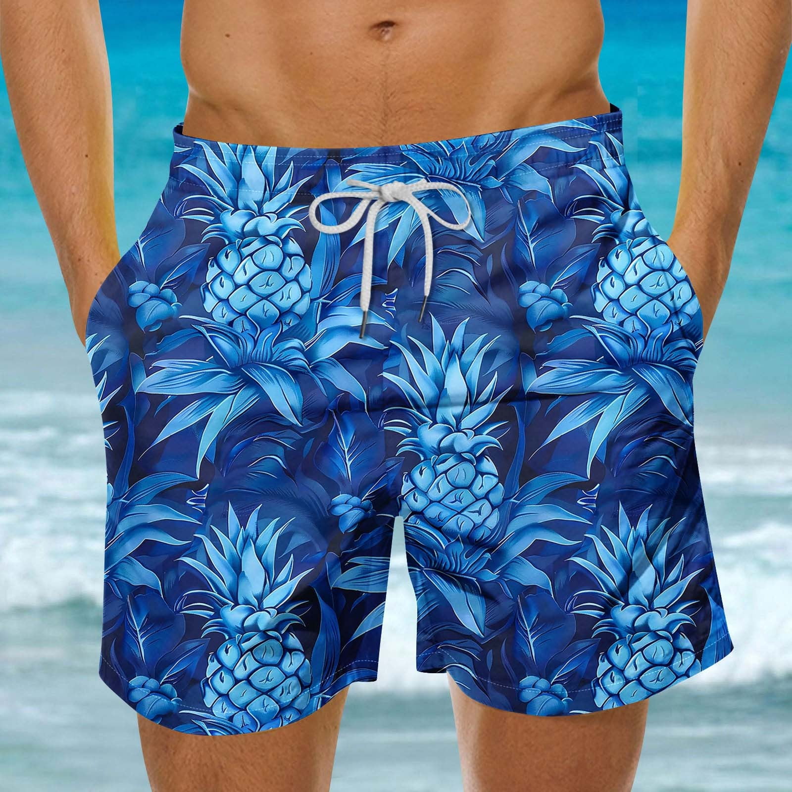BXJX Mens Hawaiian Swim Trunks With Pockets- Casual Elastic Waist Quick ...