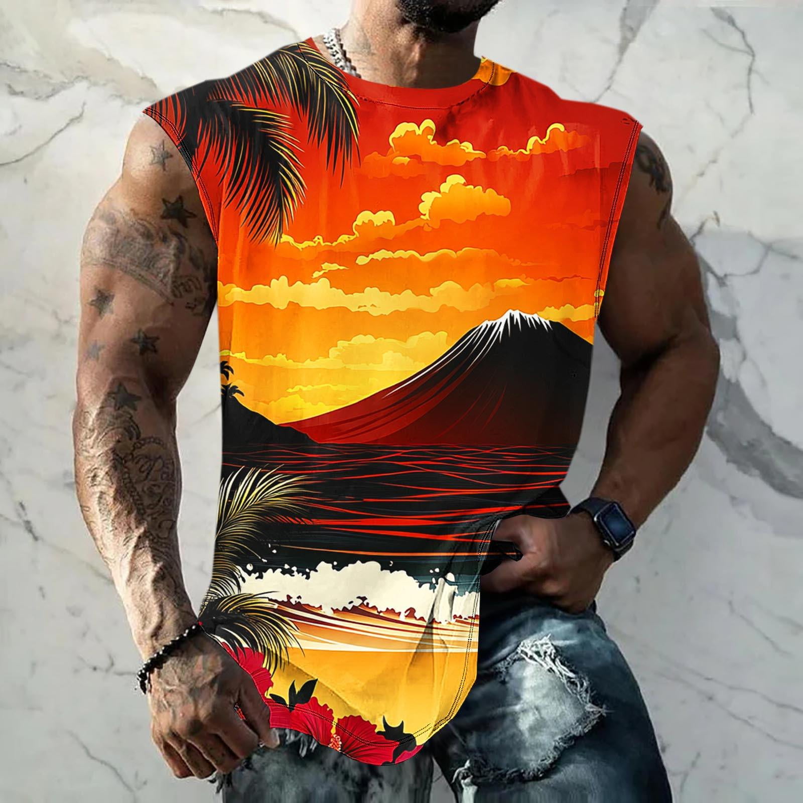 BXJX Mens Hawaiian Tank Tops- Workout Gym Crewneck Sleeveless Casual ...