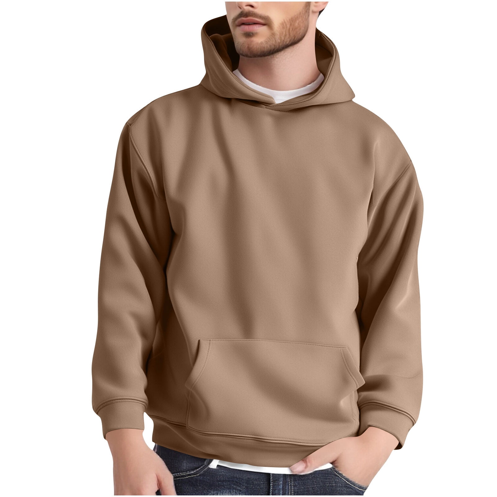 BXJX Mens Hoodies- Vintage Solid Color Suede Velvet Long Sleeve Hooded ...