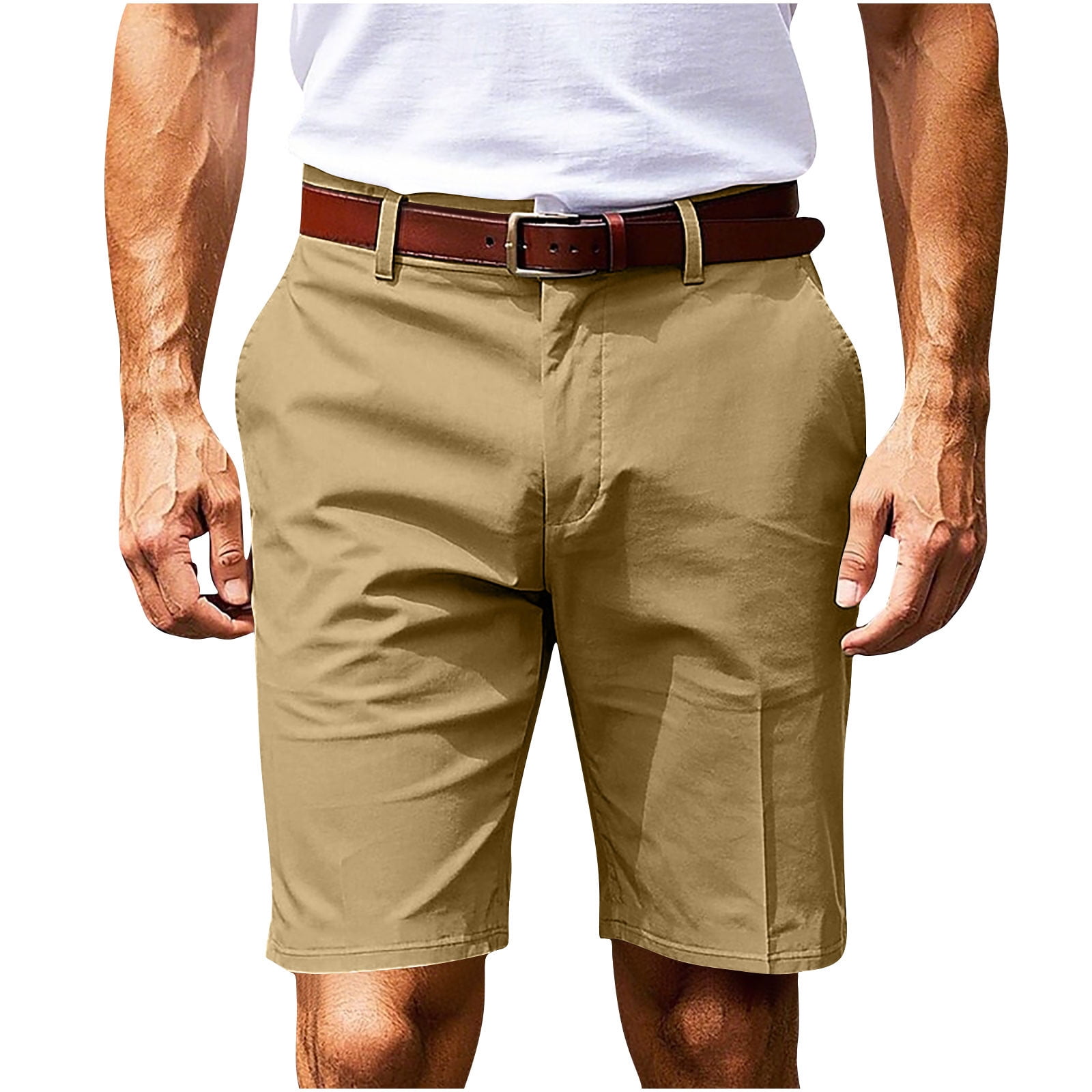 Fnooota Mens Khaki Shorts, Summer Cotton Knee Length Relaxed Fit Dress ...