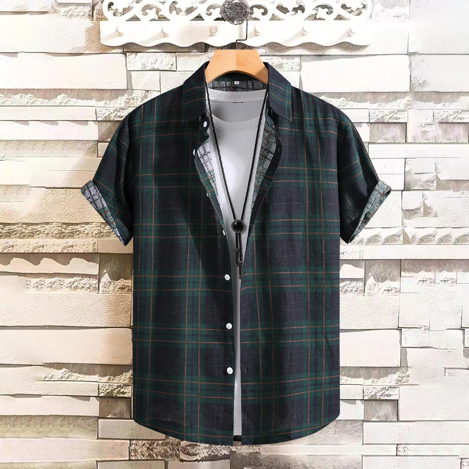 BXJX Mens Plaid Shirts With Pocket- Short Sleeve Casual Button Down ...