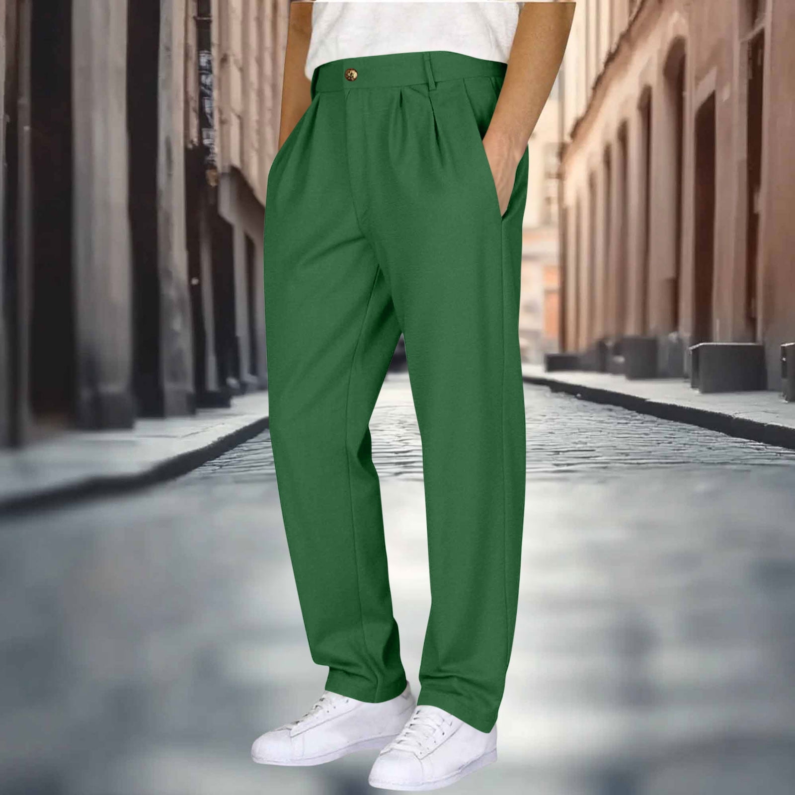 BXJX Mens Suit Pant- Cotton Linen Pleated Straight Leg Casual Relaxed ...