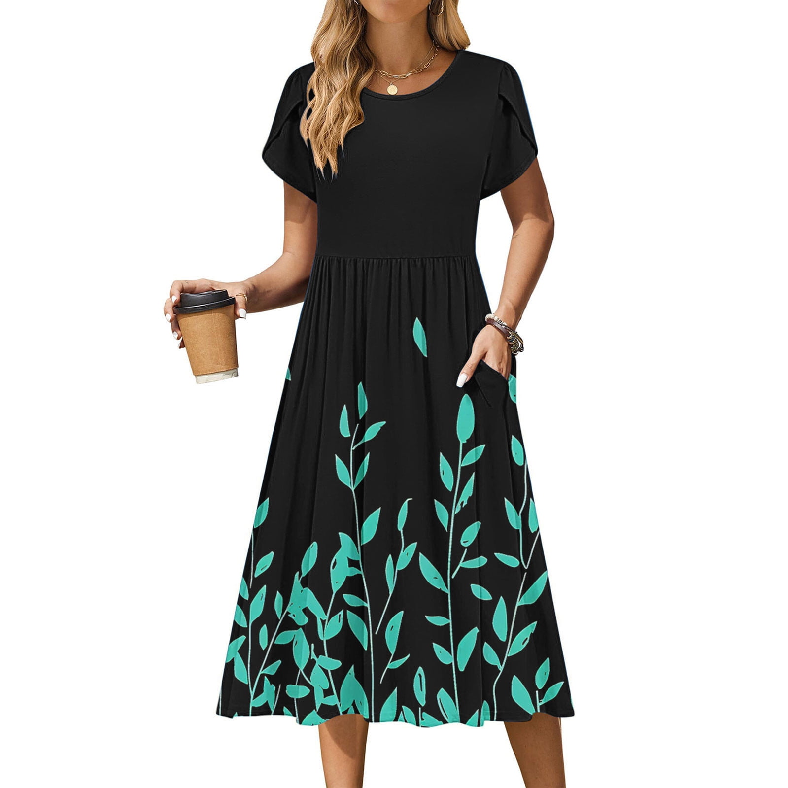 BXJX Sexy Midi Dress for Women, Flowy Swing Crewneck Party Floral Dress ...