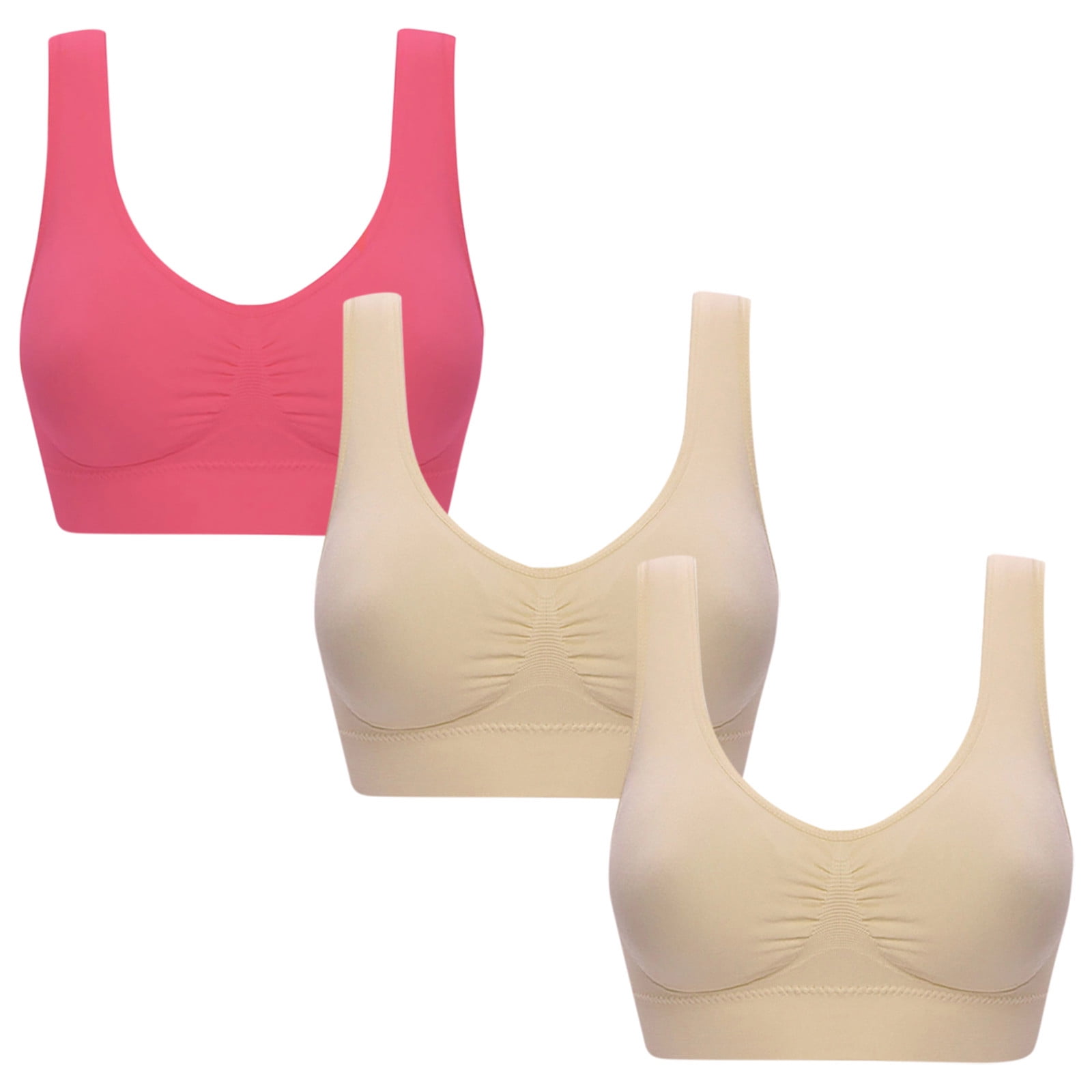 BXJX Sports Bra Plus Size Comfy 3 Pack Full Cup Wirefree Thin Tank Tops ...