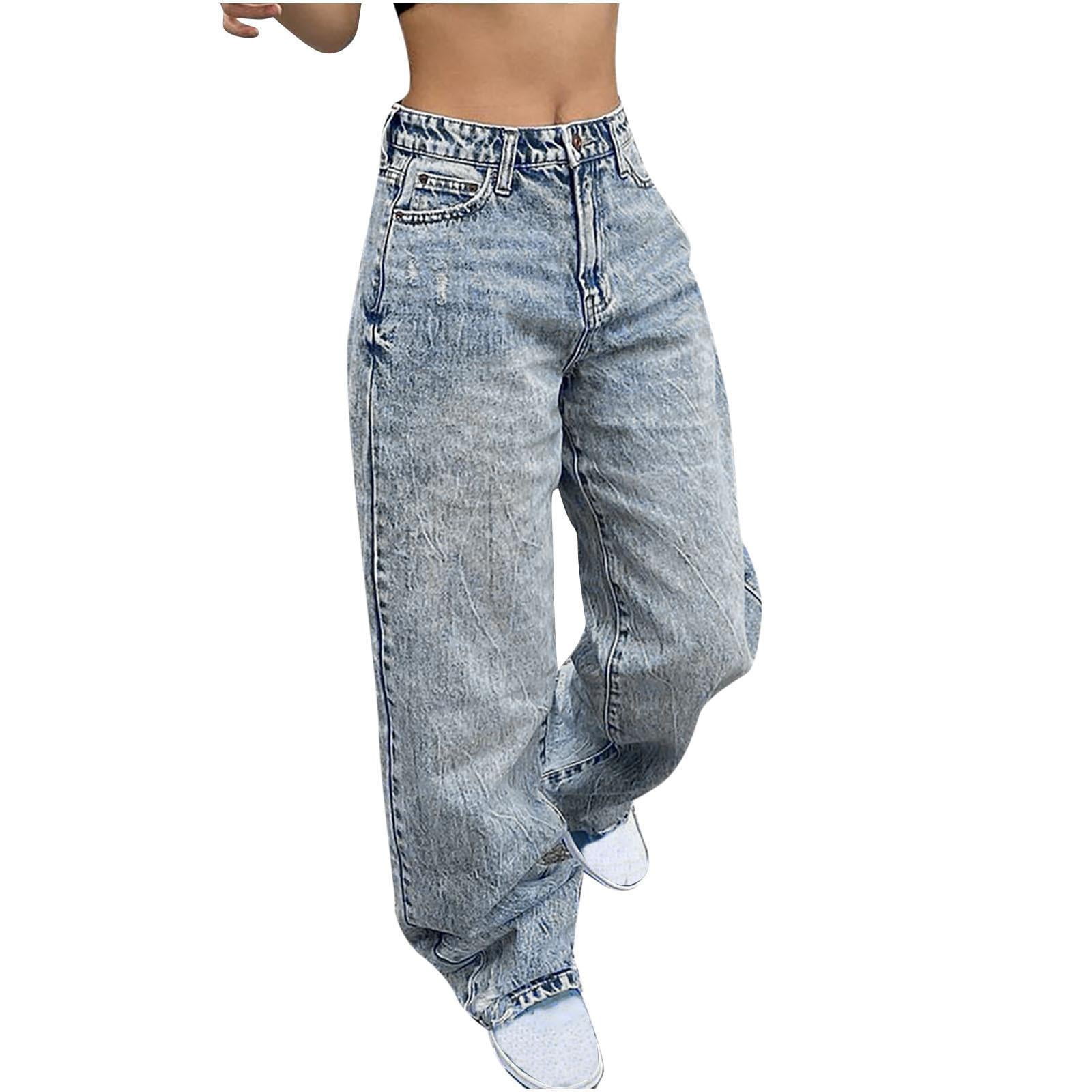 BXJX Straight Leg Jeans for Women Loose High Waisted Denim Light Blue ...