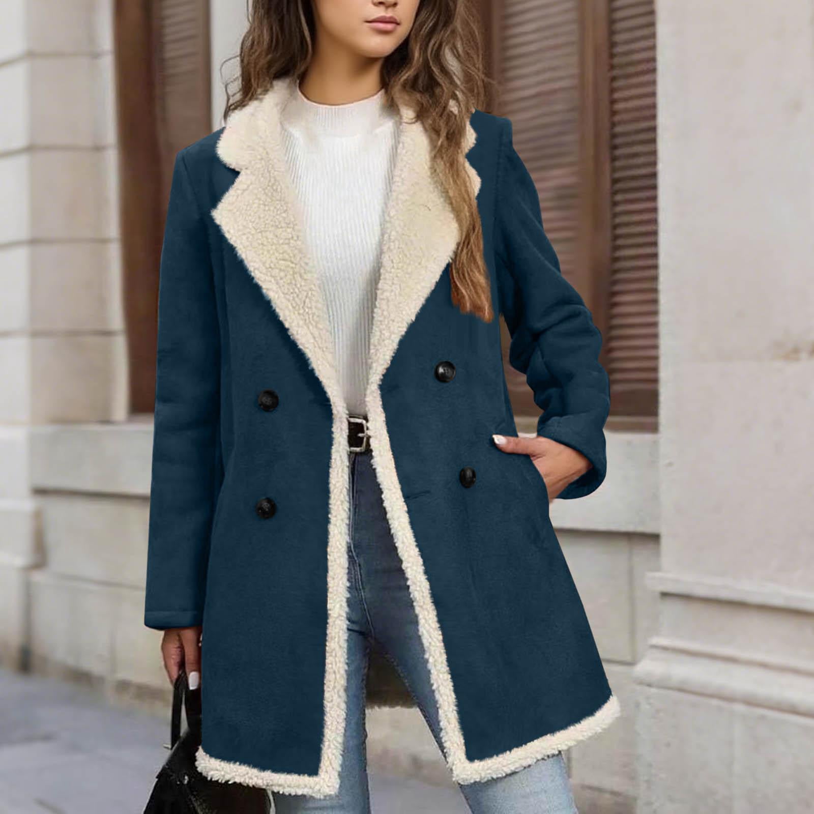 BXJX Women's Suede Sherpa Lined Jacket- Cozy Winter Lapel Collar Fitted ...
