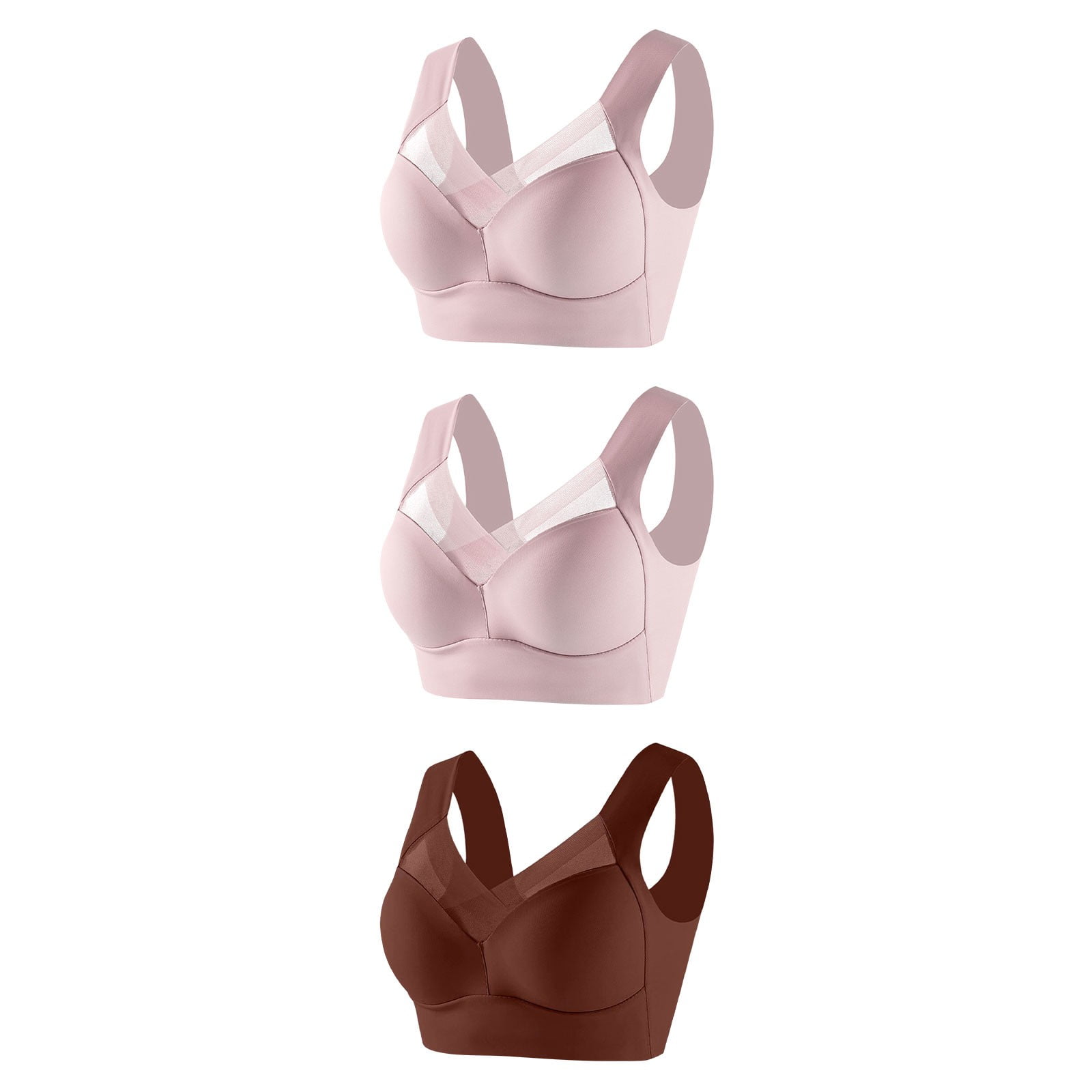 BXJX Womens 3 Pack Bras Lace Wireless Thin Solid Color Push-up ...