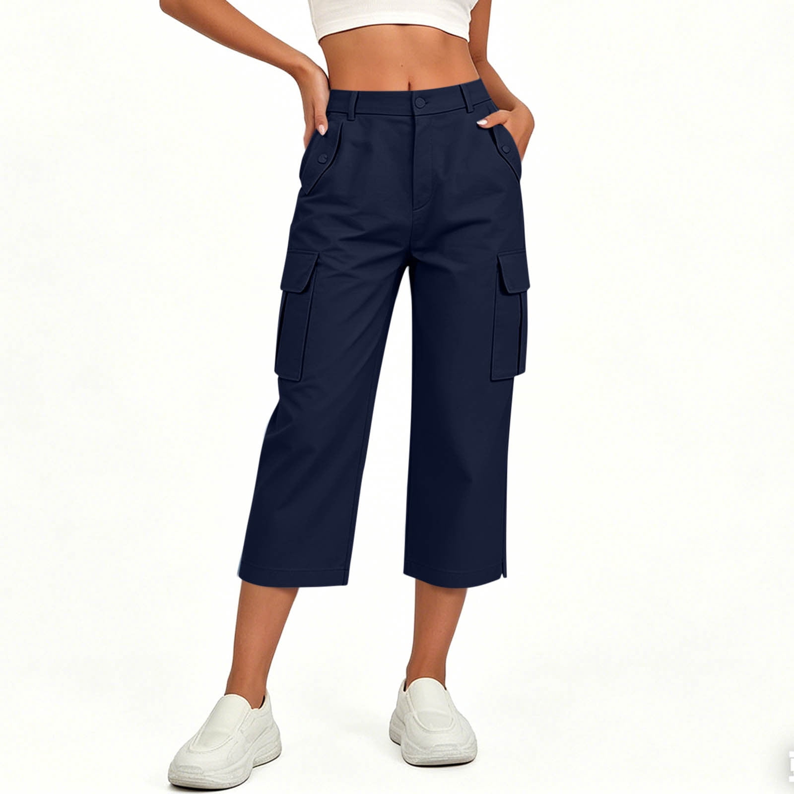 BXJX Womens Cargo Capri Pants, Relaxed Fit Elastic Waist Casual ...