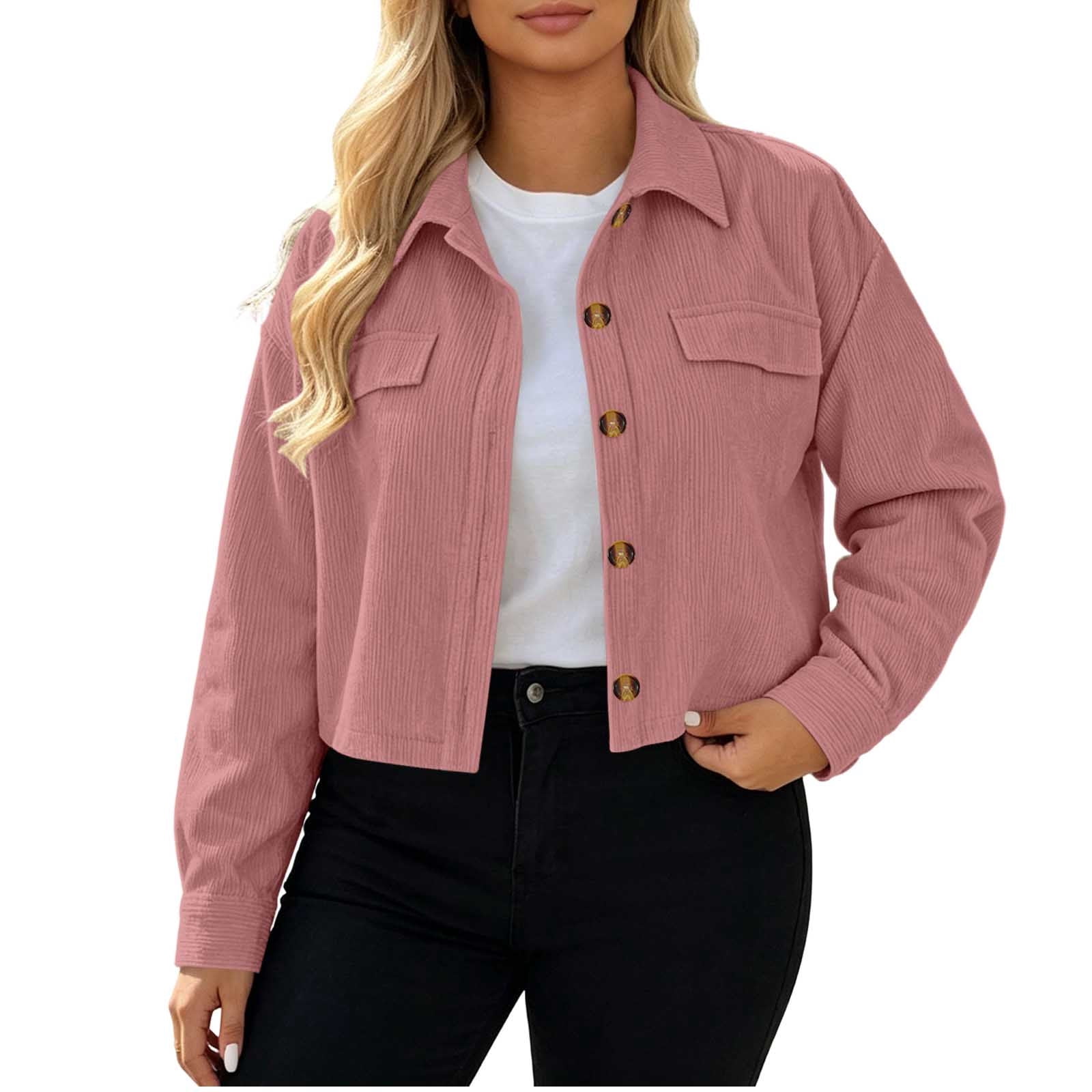 BXJX Womens Corduroy Cropped Jackets, Casual Spring Fall Lapel Collar ...