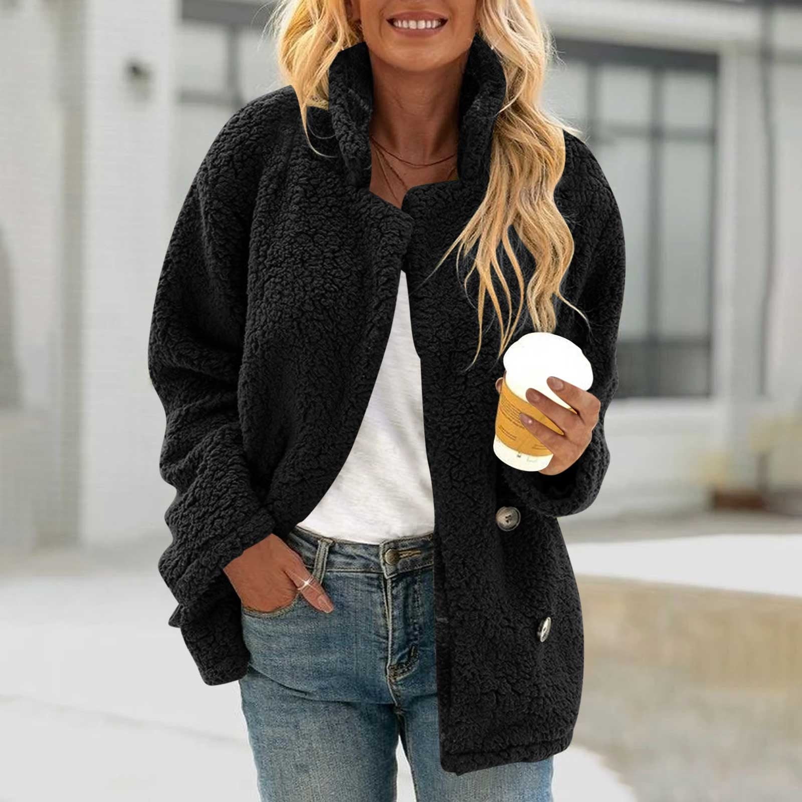 BXJX Womens Fleece Jackets- Fall Warm Casual Long Sleeve Sherpa Jackets ...