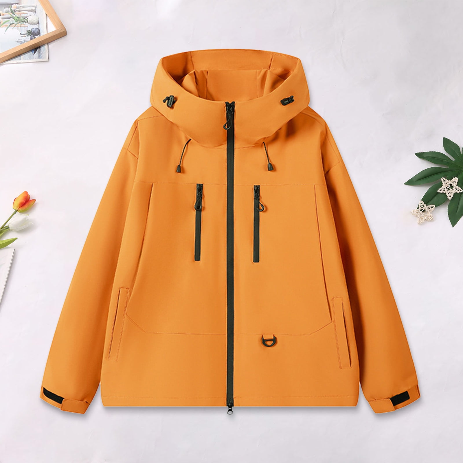 BXJX Womens Full Zip up Cargo Jacket- Outerwear Windproof Outdoor Loose ...