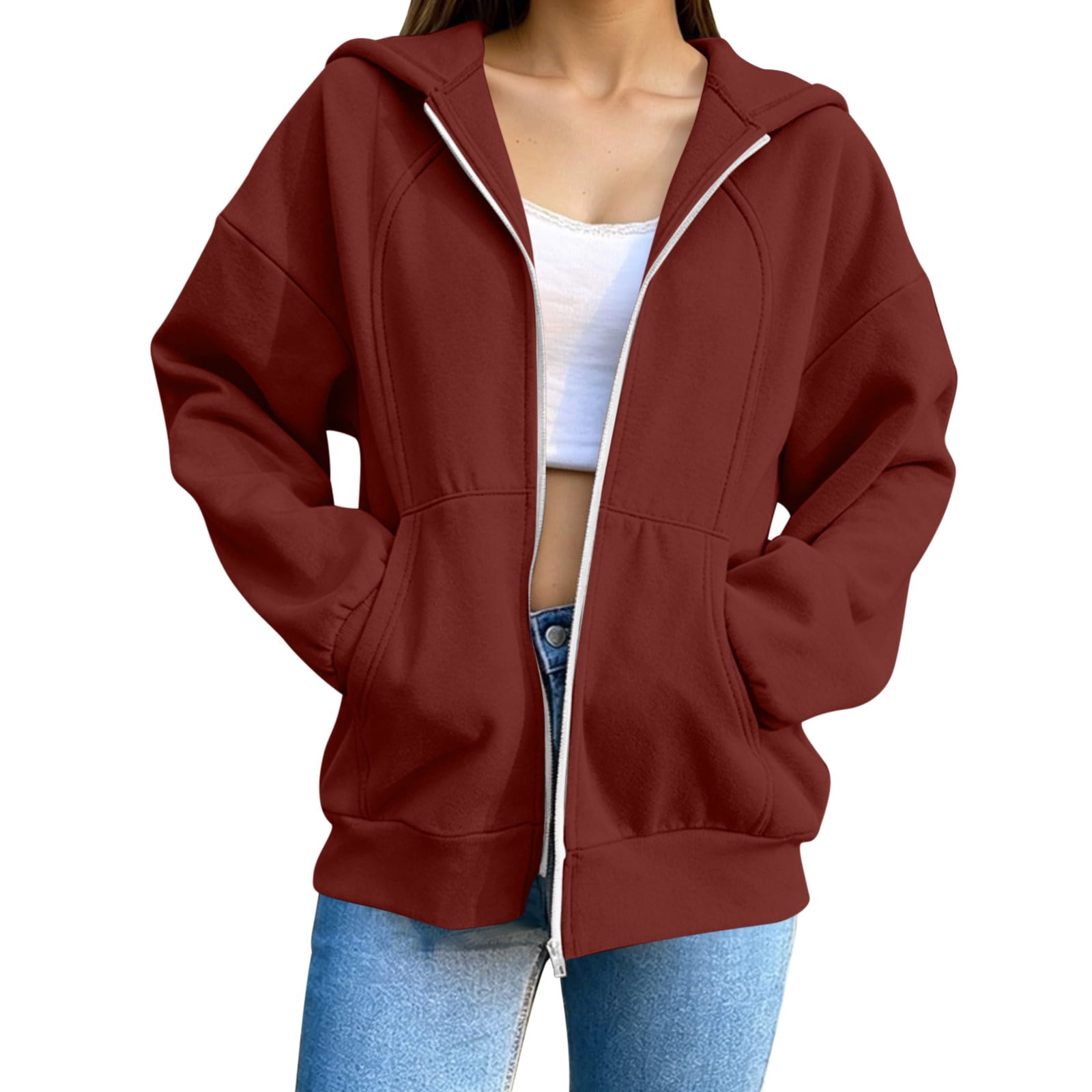 BXJX Womens Long Sleeve Hoodies, Daily Spring Fall Casual Full Zip ...