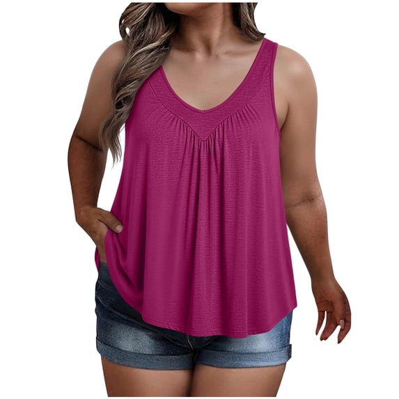 BXJX Womens Plus Size Tank Tops, Loose Fit Summer Pleated V Neck Womens ...