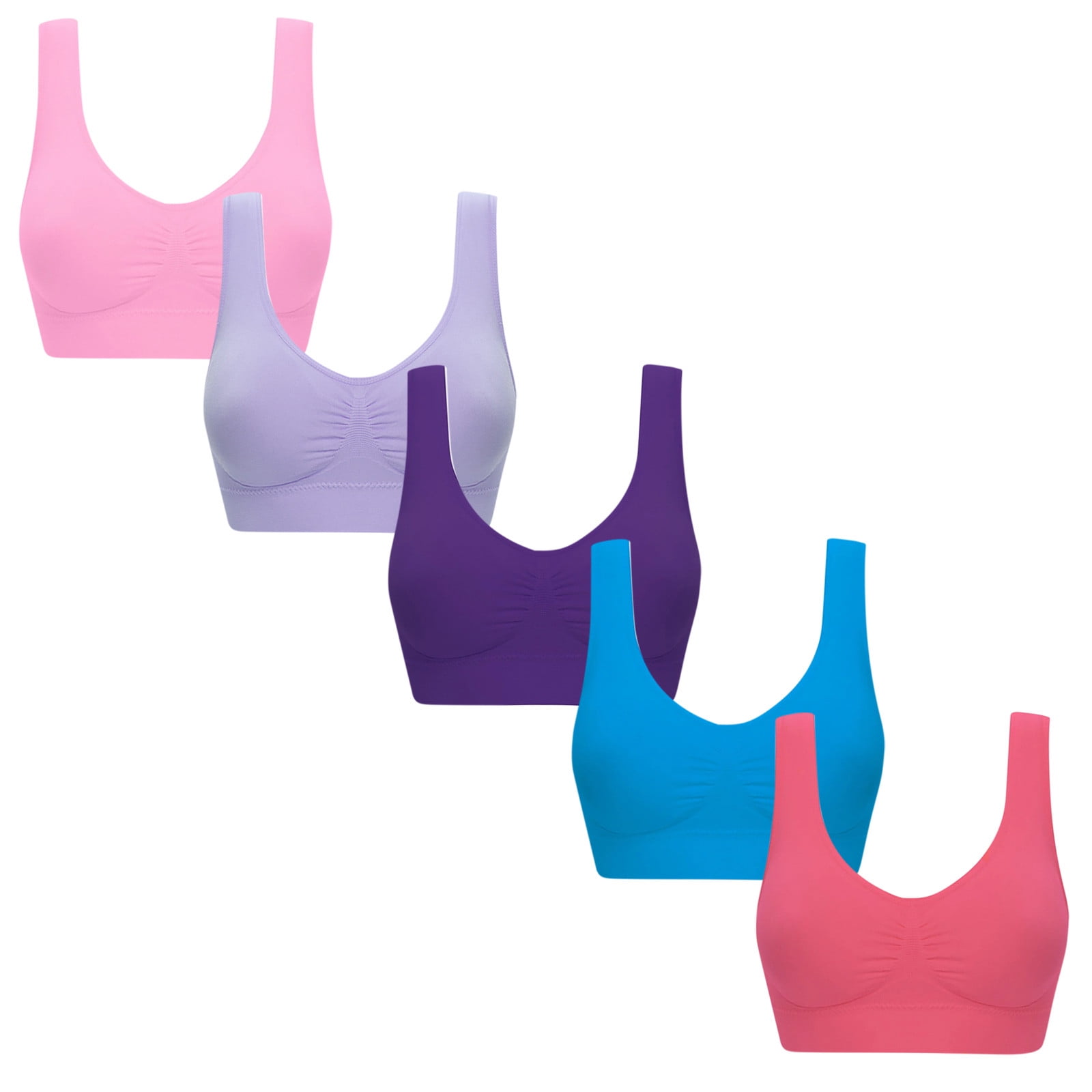absuyy Womens Sports Bras Plus Size Wirefree Comfy Thin 5Pcs Full Cup ...