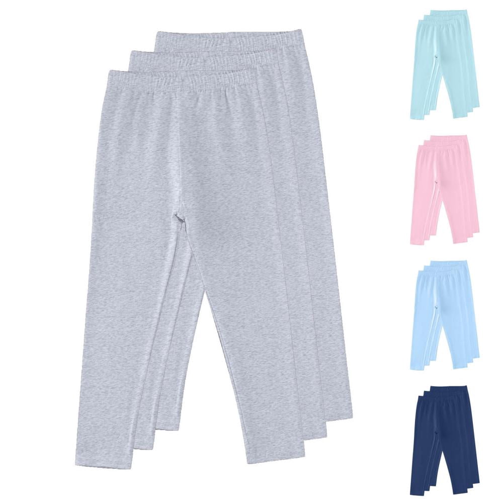 BXSRUTA 3 Pack Girls Elastic Waist Straight Leg Pants Casual Cotton ...