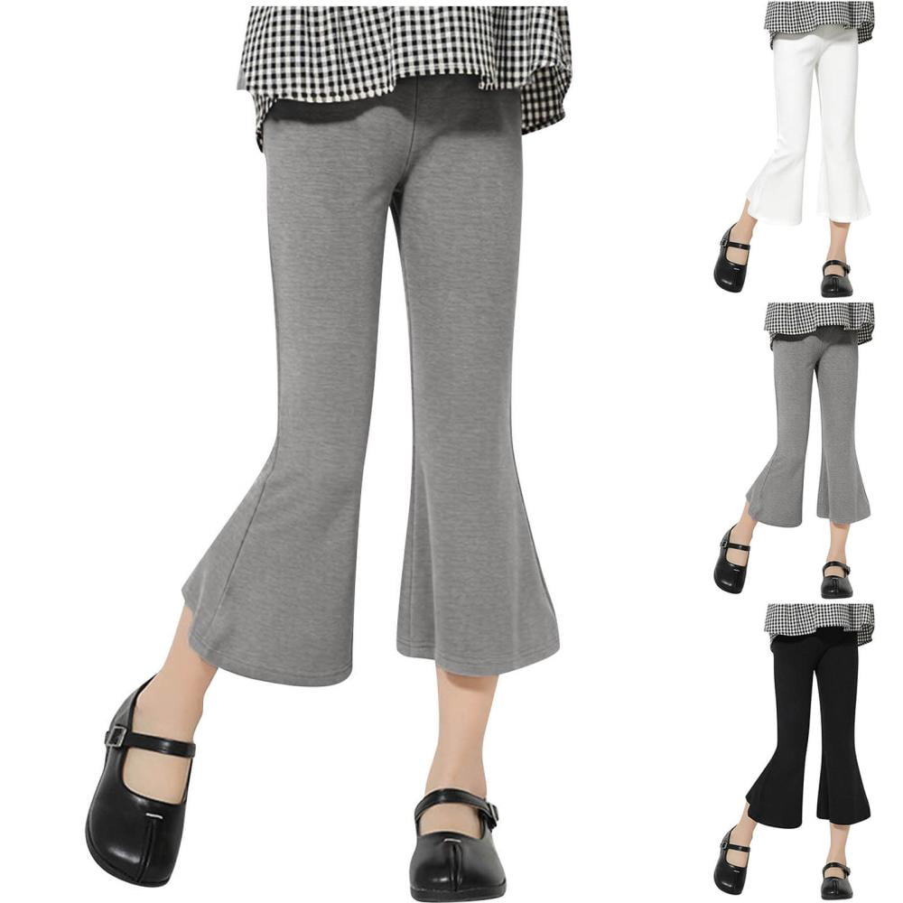 BXSRUTA Girls Cotton Flare Cropped Pants High Waist Casual Bell Bottom ...