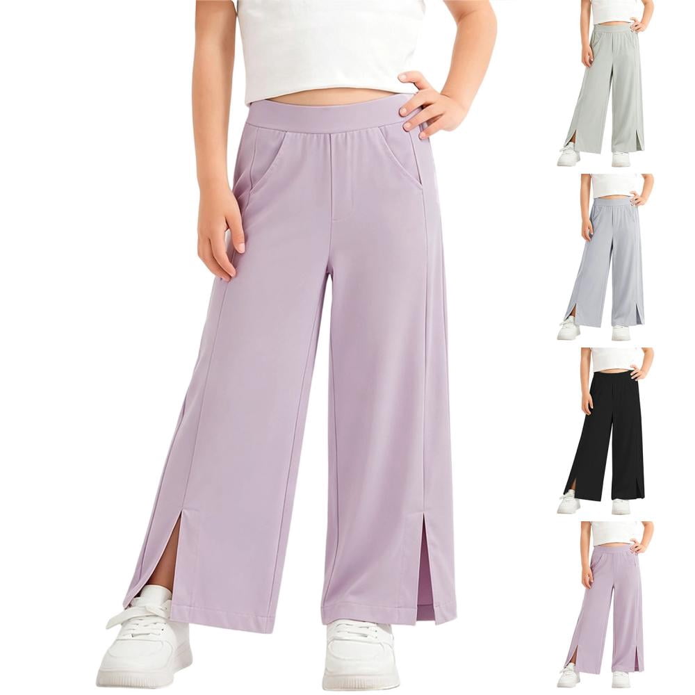 BXSRUTA Girls Wide Leg Pants Elastic Waist Pull on Casual Loose ...