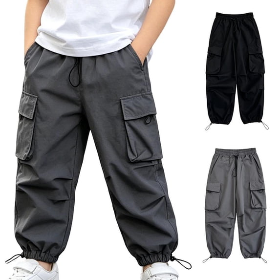 BXSRUTA Kids Cargo Jogger Pants Elastic Waist High Rise Drawstring ...