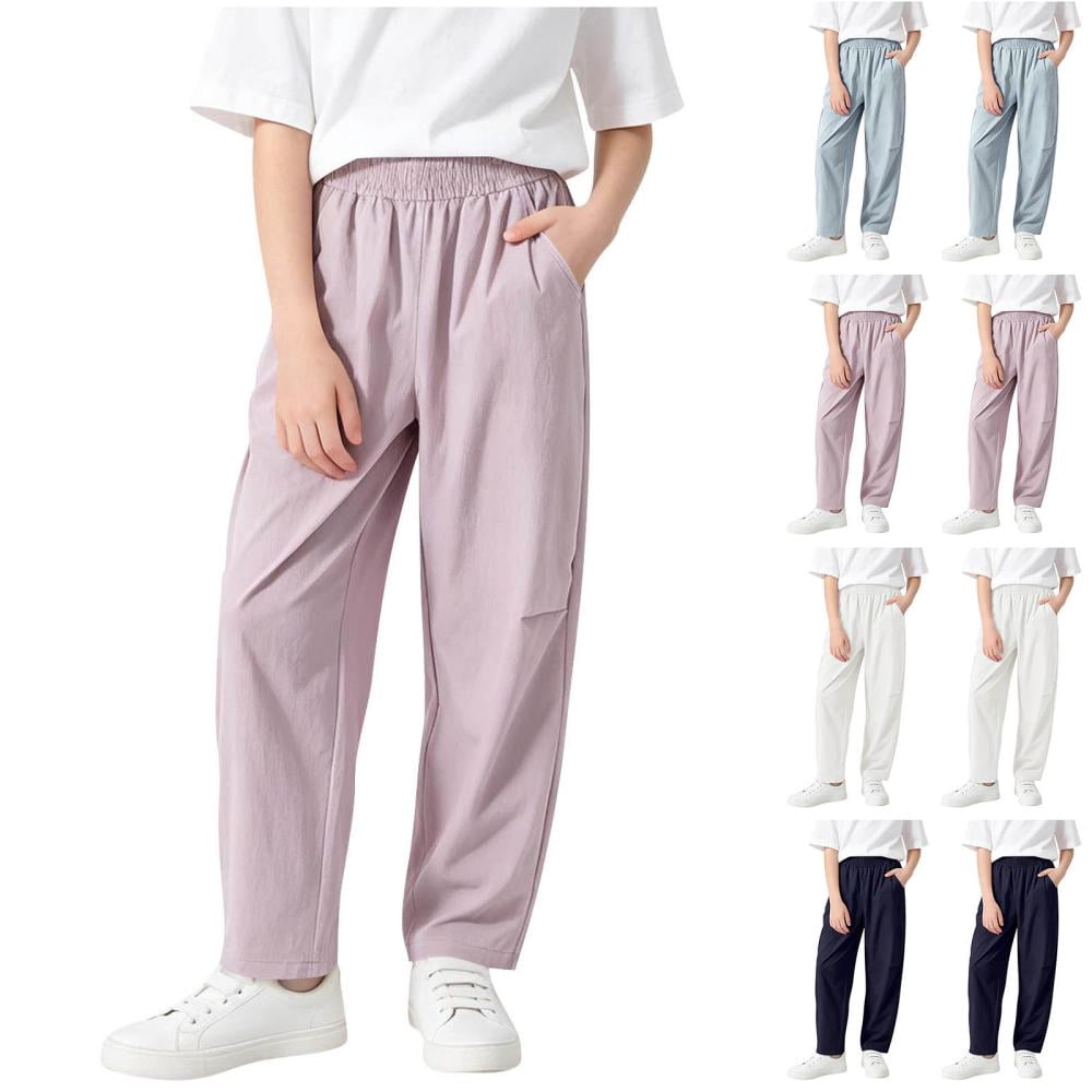 BXSRUTA Kids Elastic Waist Straight Leg Pants Lightweight Quick Dry ...
