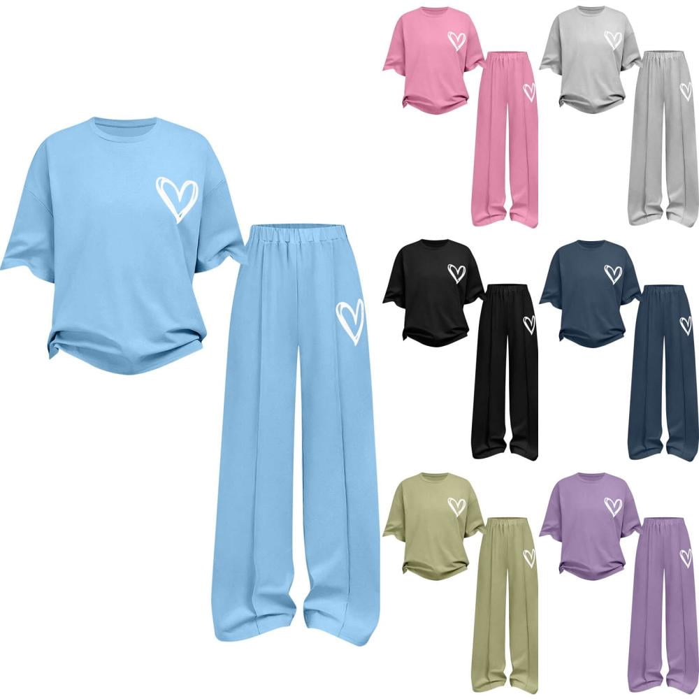 BXSRUTA Teen Girls Short Sleeve Top Pants Set Soft Stretchy Cotton Feel ...