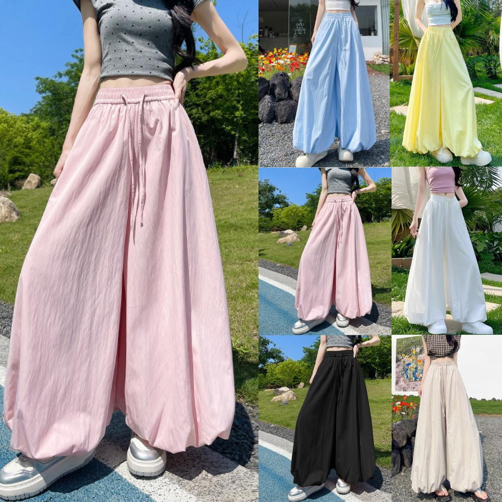 BXSRUTA Women's High Waist Loose Fit Bloomers Pants with Pockets Casual ...