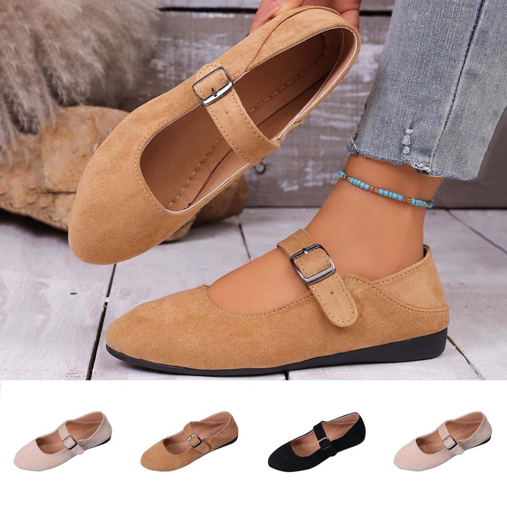BXSRUTA Women's Plus Size Loafers Round Toe Closed Toe Flat Heel Soft ...