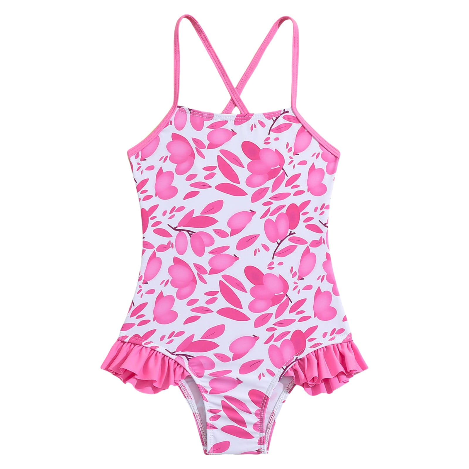 BXUIDJG Girls One Piece Ruffle Strap Swimsuit With Ruffles Fresh Little ...
