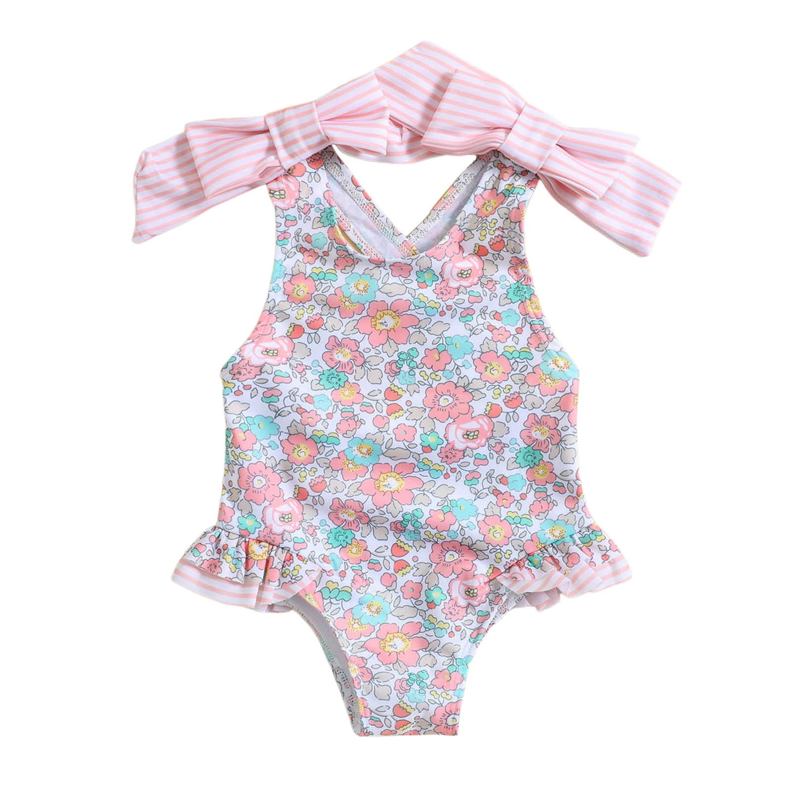 BXUIDJG Girls One Piece Swimsuit Summer Kids Floral Print Backless ...