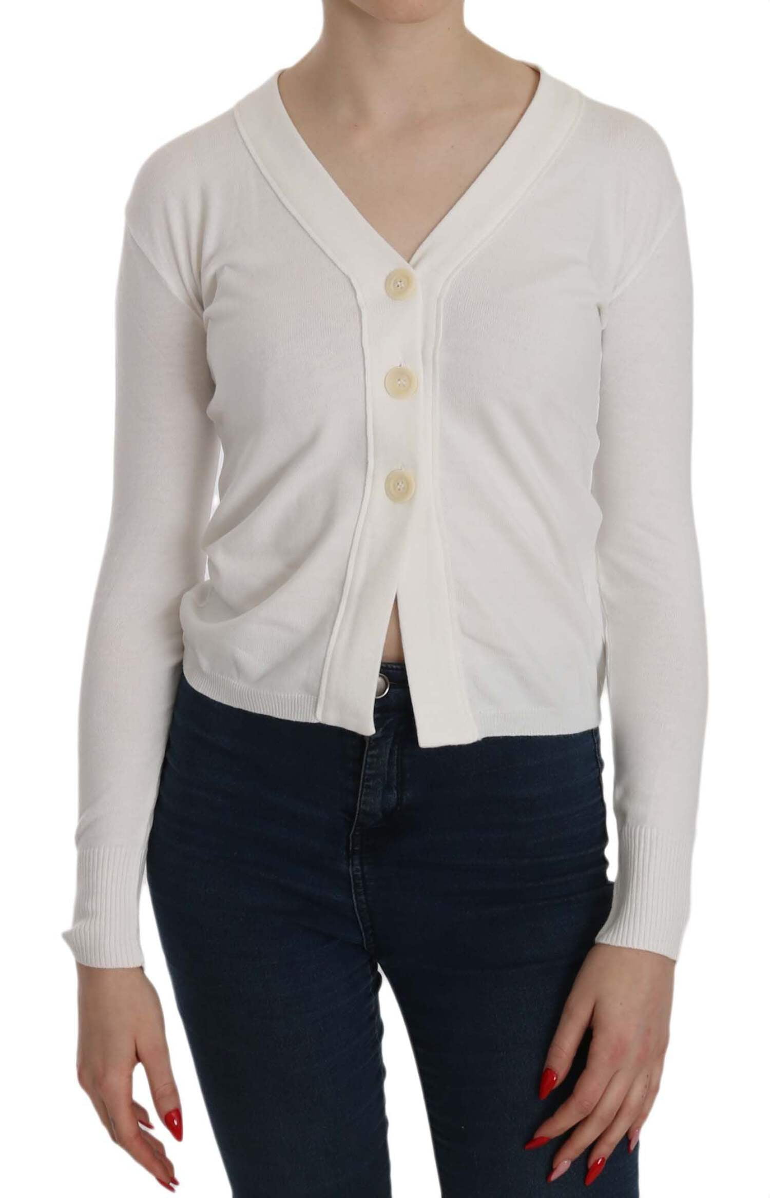 BYBLOS White V-neck Long Sleeve Cropped Cardigan Tops Sweater - Walmart.com