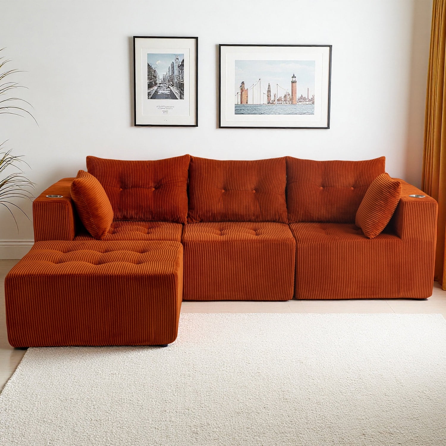 BYBYME 101"Oversized L Shaped Couch,4 Seat Sectional Corduroy Tufted ...