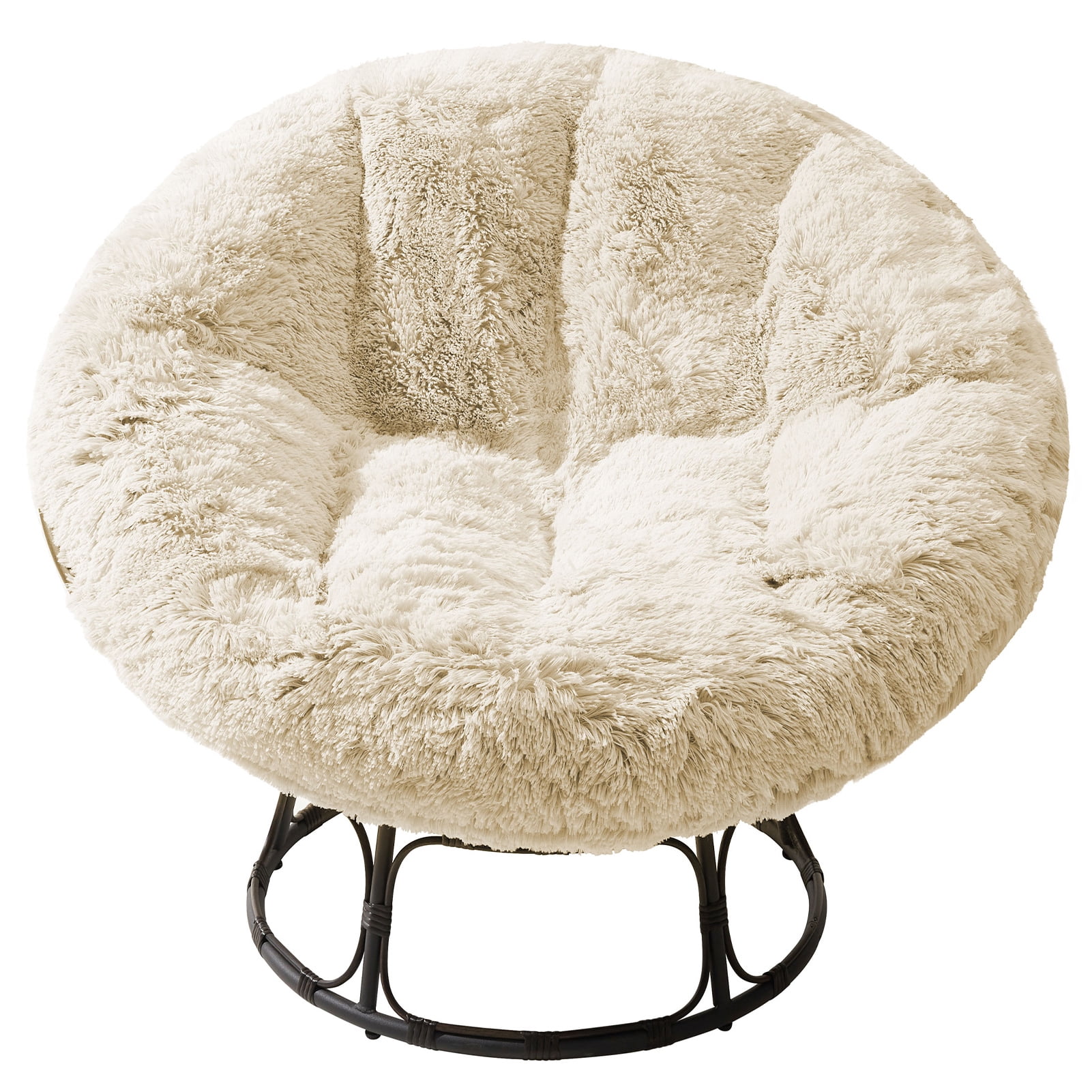 BYBYME 44x44 Inch Round Papasan Chair Cushion, Long Faux Fur Cover ...