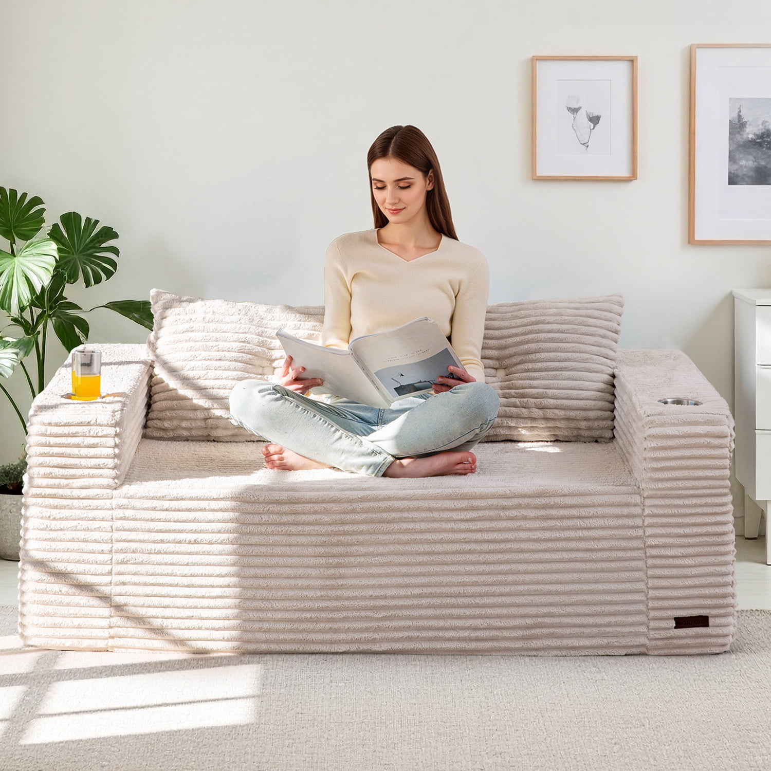 BYBYME 63" Corduroy Cloud Floor Sofa,Modular Comfy Small Cloud Couch ...