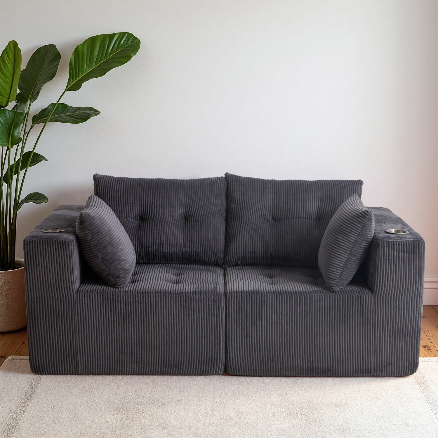 BYBYME 73"Oversized Loveseat Couch,2 Seat Sectional Corduroy Tufted ...