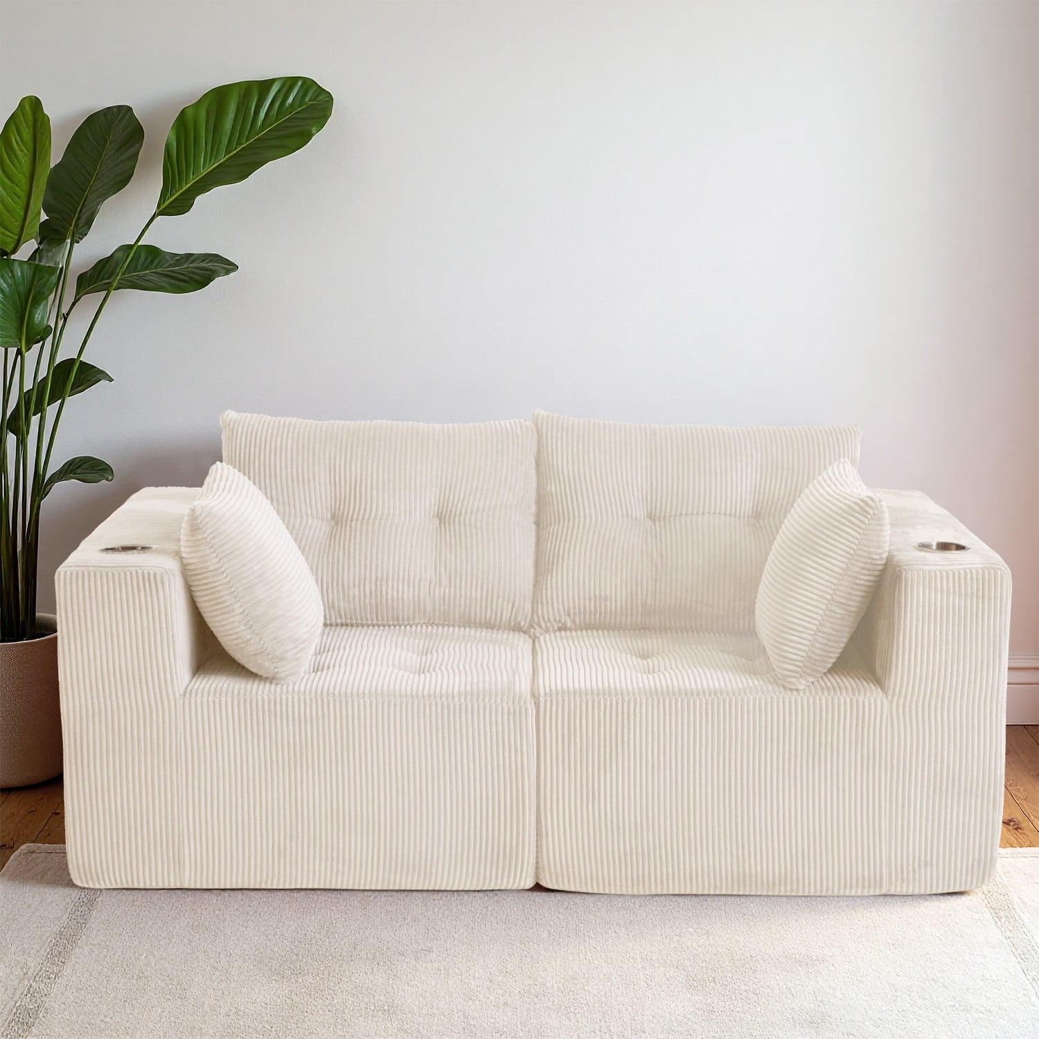 BYBYME 73"Oversized Loveseat Couch,2 Seat Sectional Corduroy Tufted ...