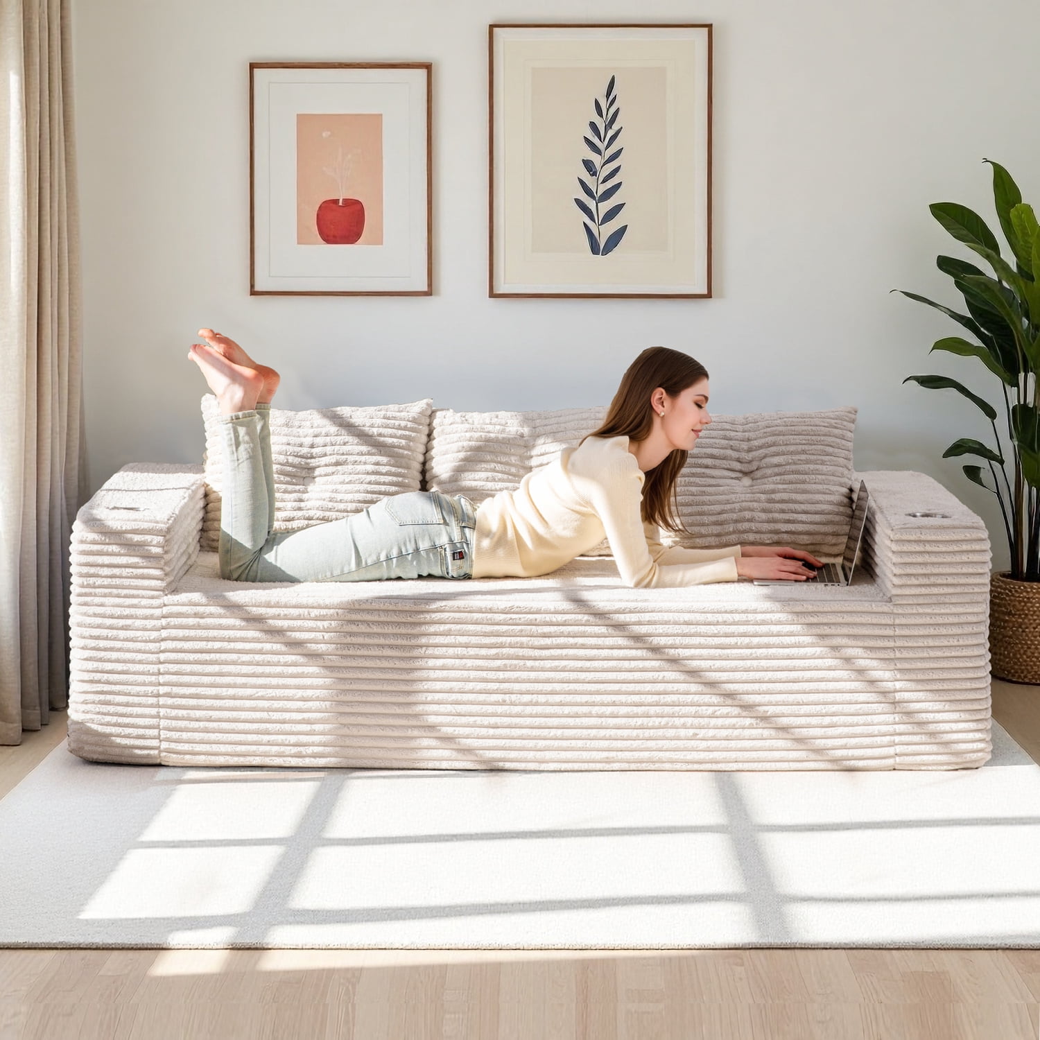 BYBYME 78.7" Corduroy Cloud Floor Sofa,Modular Comfy Small Cloud Couch ...