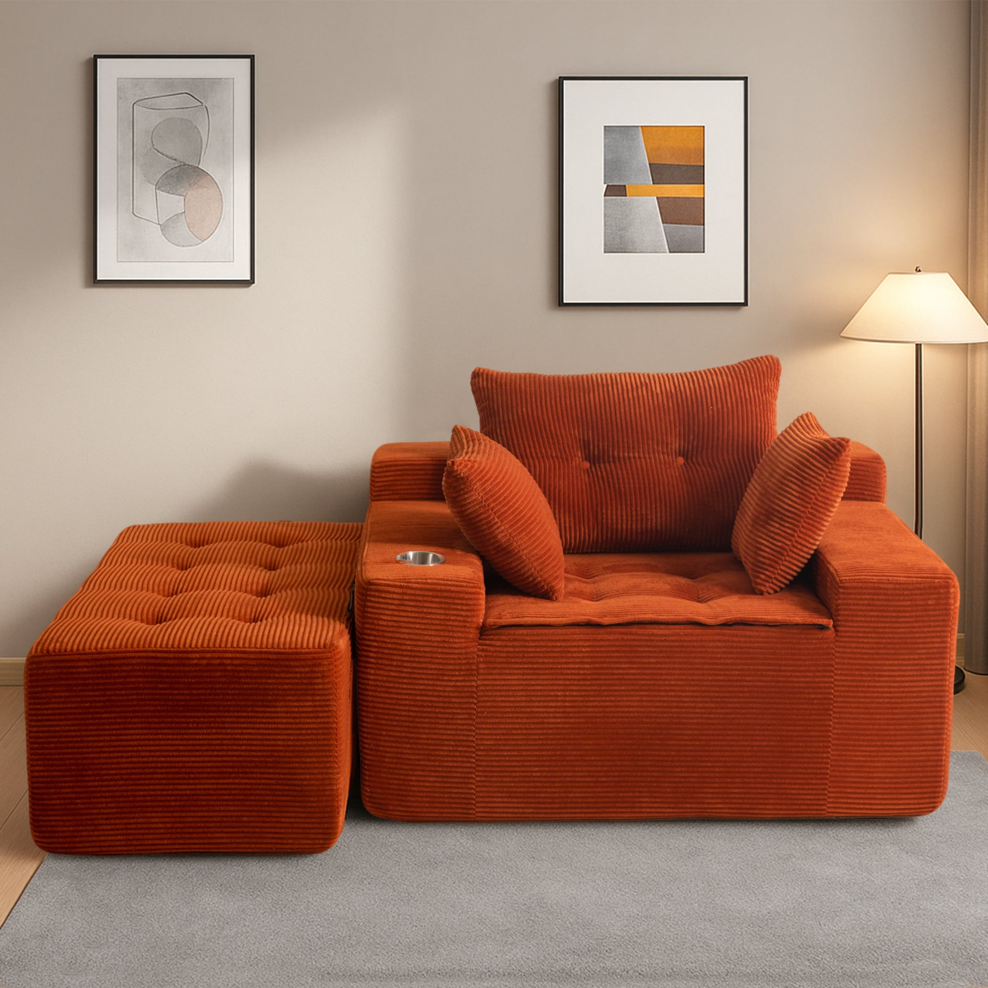 BYBYME Chaise Lounge Chair,No Assembly Cloud Plush Corduroy Upholstered ...