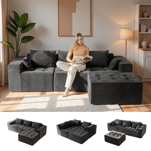 BYBYME Cloud Sectional Couch with L-Shape Chaise Modern Comfy Modular ...