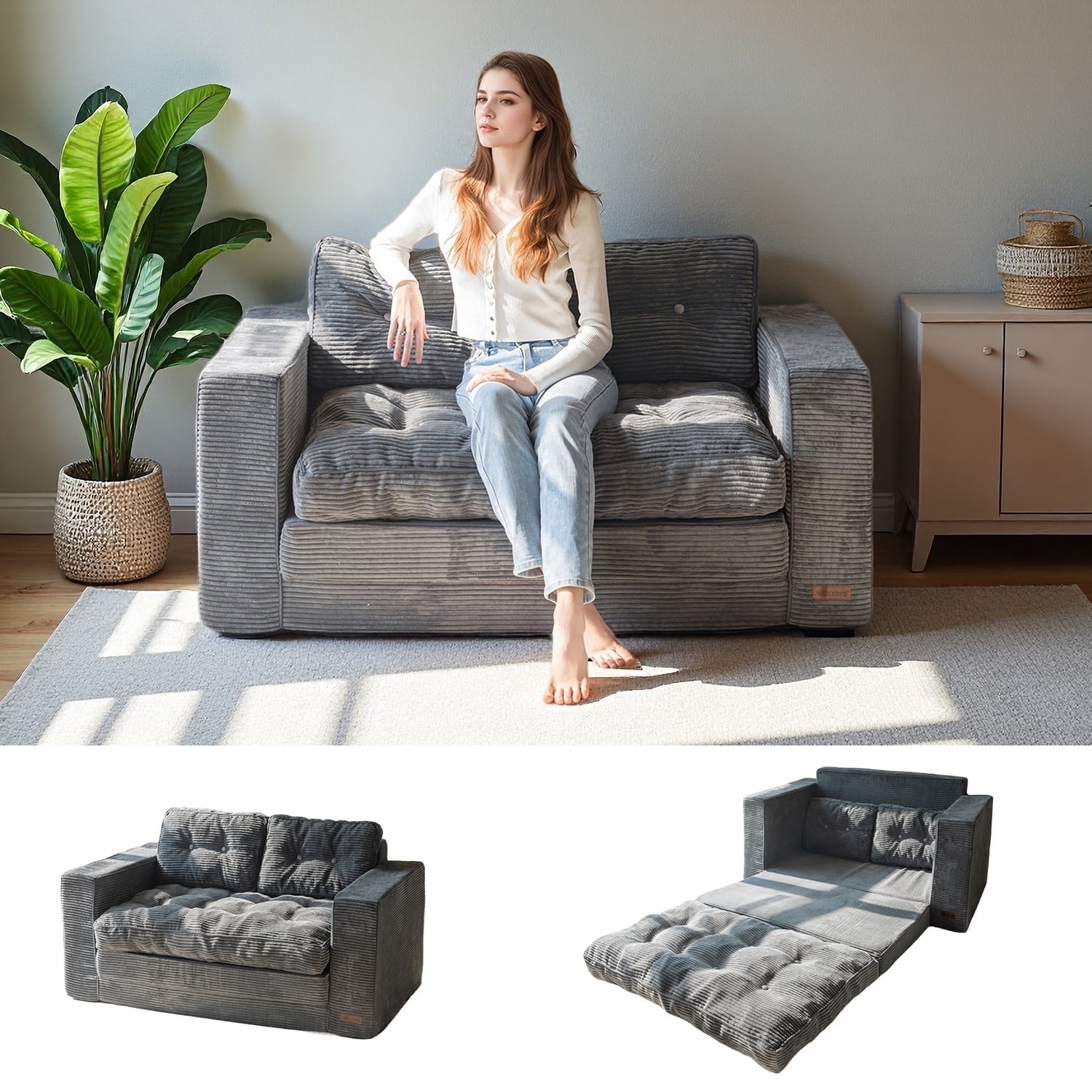 BYBYME Convertible Futon Sofa Bed,Pull Out Couch Beds Loveseat Sleeper ...