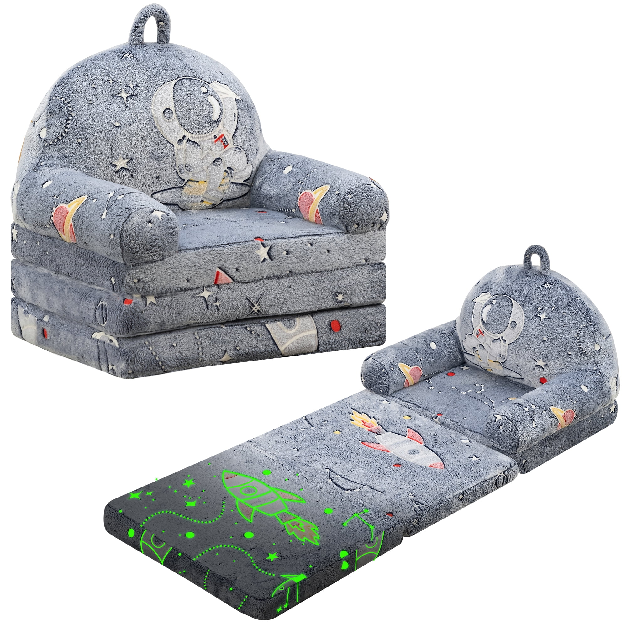 BYBYME Glow in The Dark, Kids Folding Foam Sofa with 2 in 1 Convertible ...