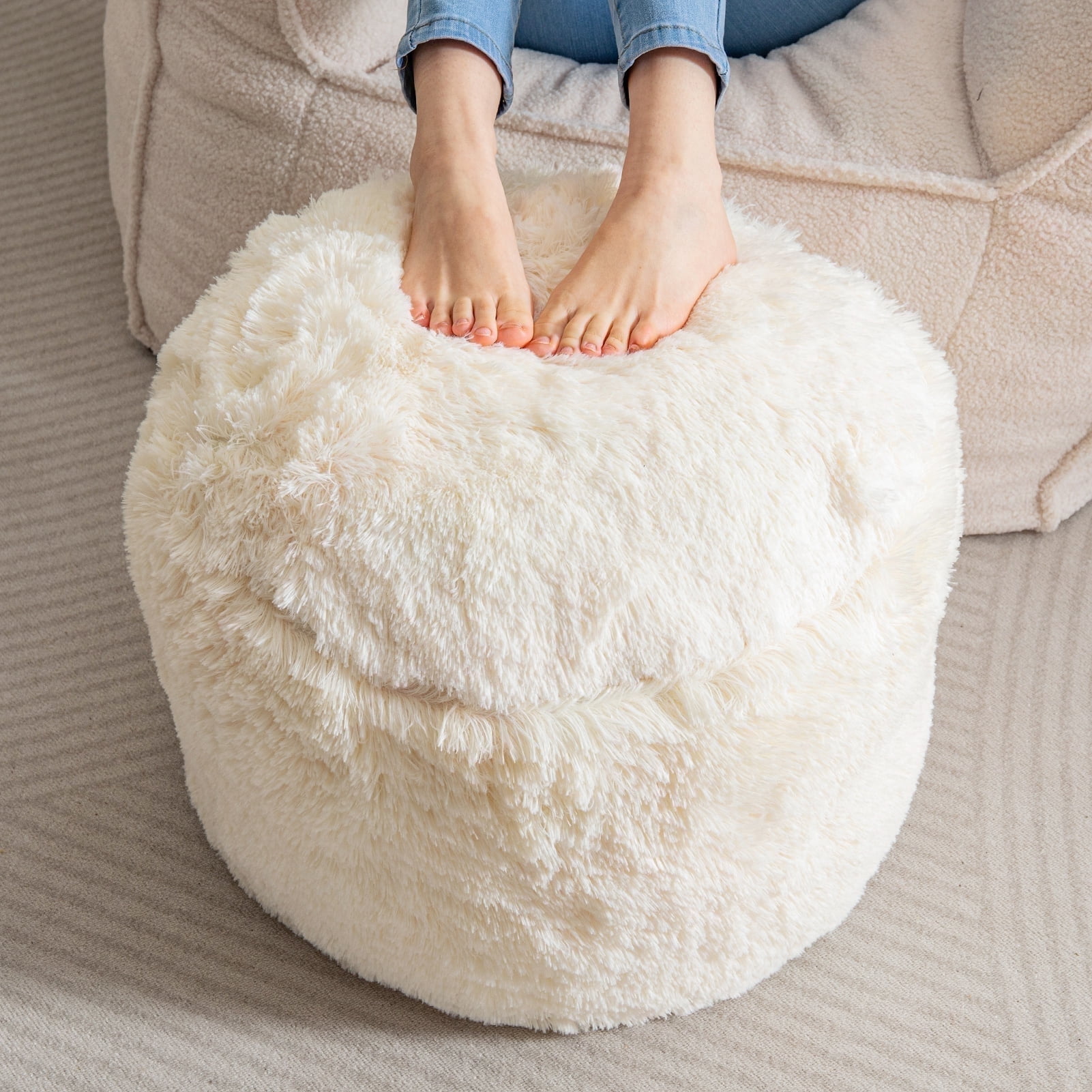 BYBYME, Round Pouf Ottoman, 20x15, Faux Fur Soft Floor Stool - Walmart.com