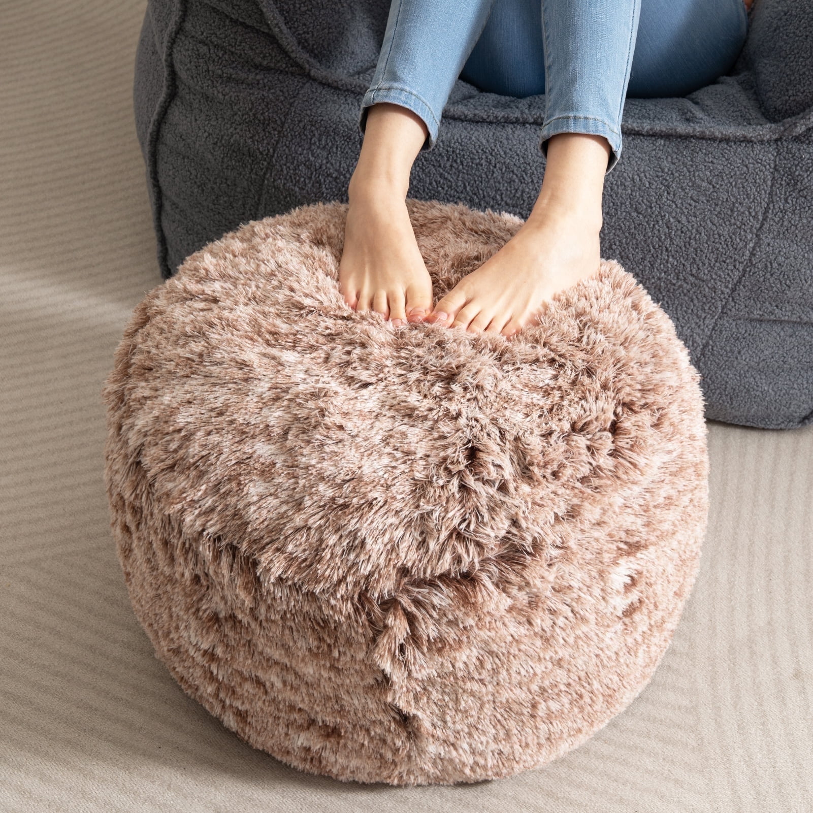 BYBYME Round Pouf Ottoman,A Modern Foam Stuffed Poof Perfect to Rest ...