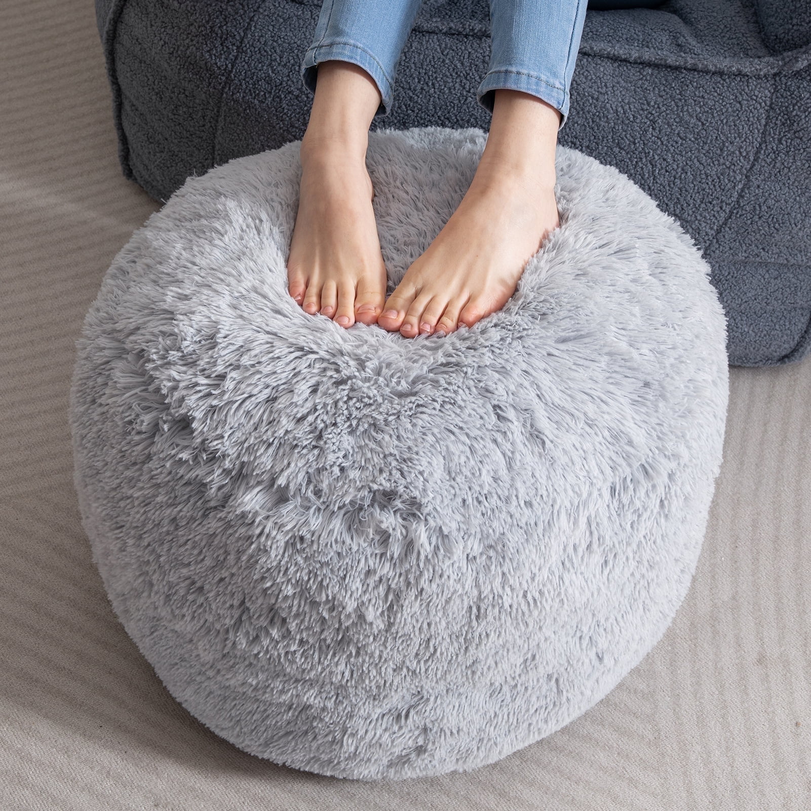 BYBYME Round Pouf Ottoman,A Modern Foam Stuffed Poof Perfect to Rest ...