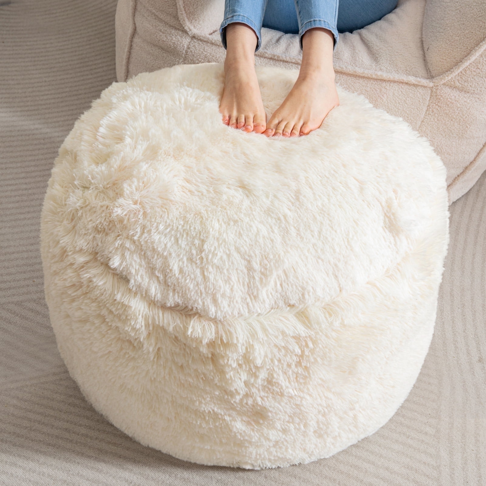 BYBYME Round Pouf Ottoman,A Modern Foam Stuffed Poof Perfect to Rest ...
