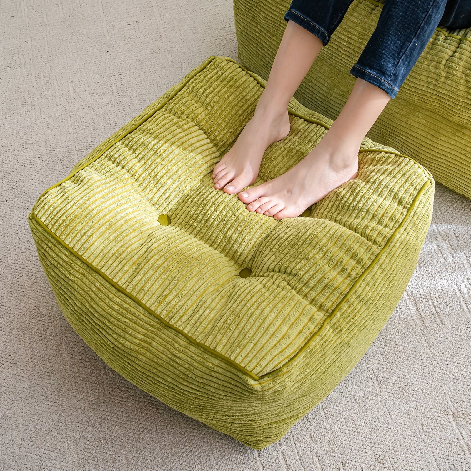 MAXYOYO Square Corduroy Pouf Ottoman,A Modern Foam Stuffed Poof Perfect ...