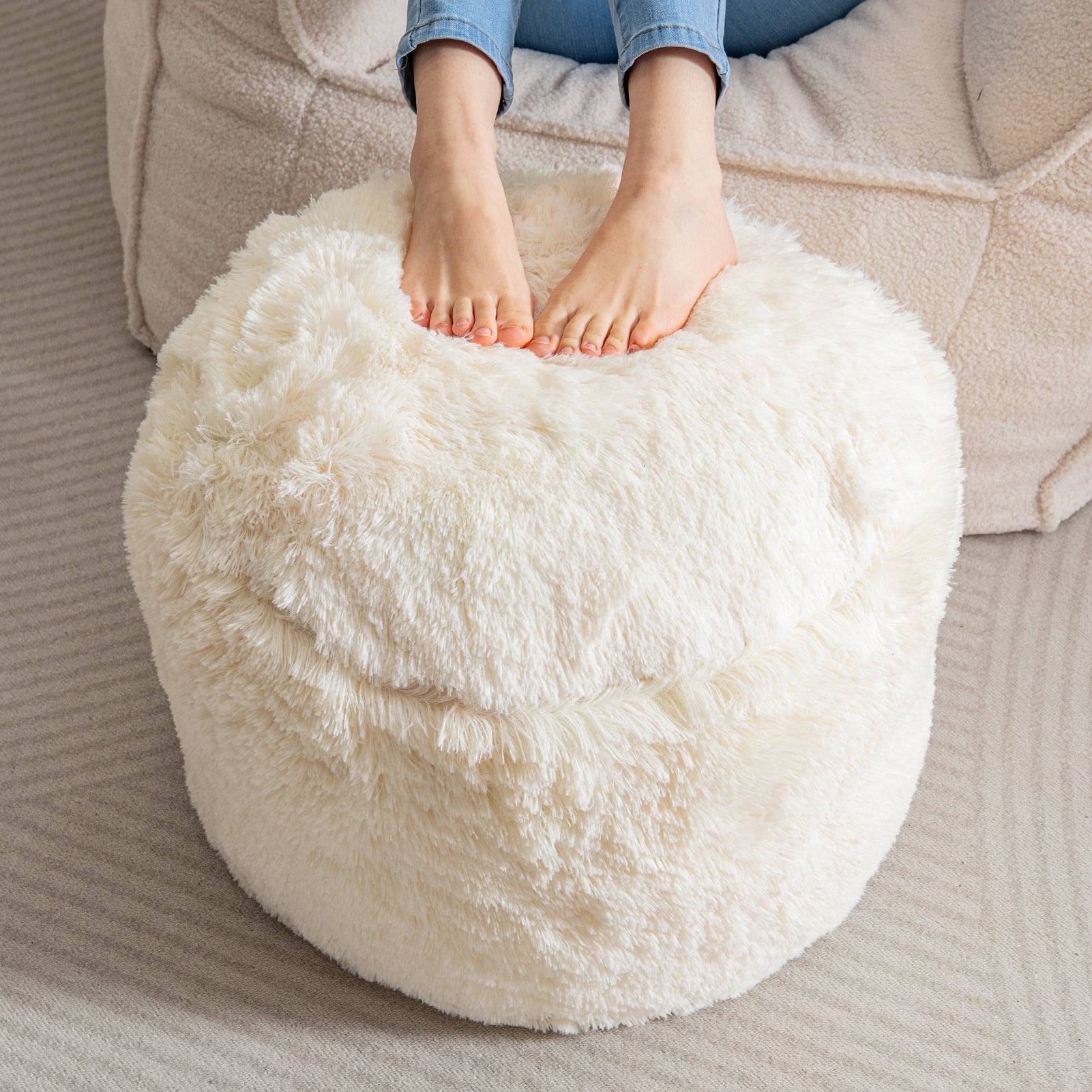 BYBYME Round Pouf Ottoman,A Modern Foam Stuffed Poof Perfect to Rest ...