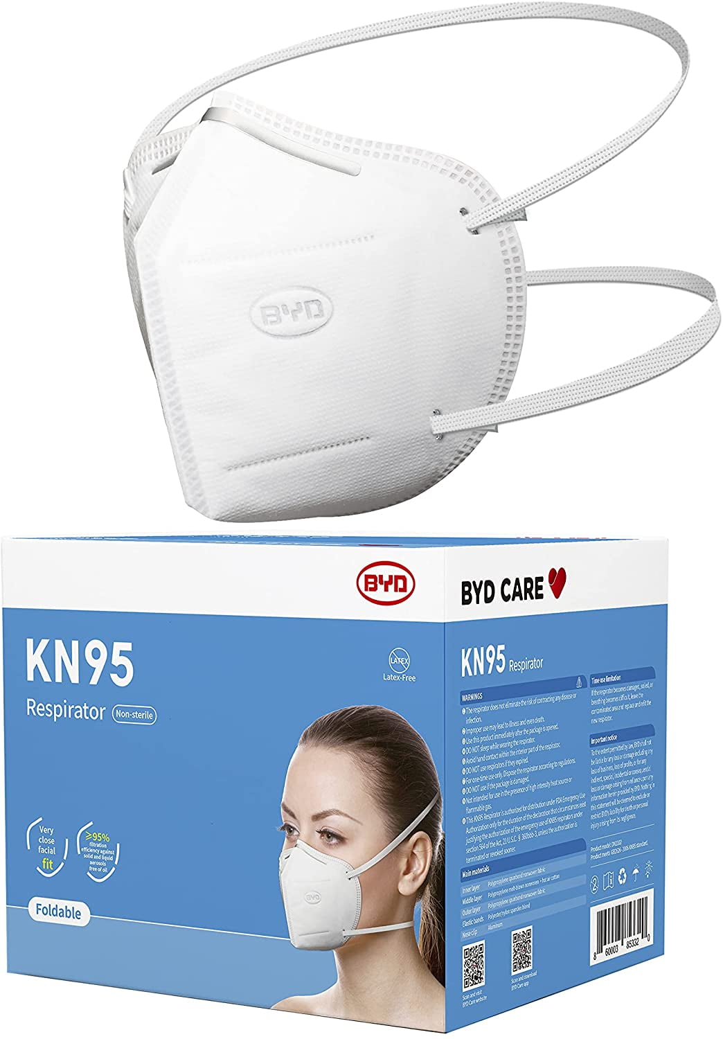 BYD CARE KN95 Respirator, 20 Pack with Individual Wrap - Walmart.com